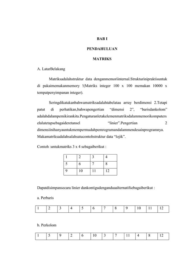 Makalah Matriks dalam Struktur Data | PDF