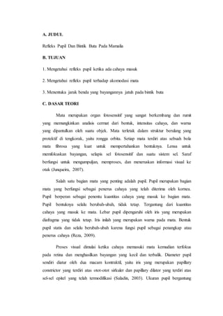 Laporan Praktikum Fisiologi Hewan: Refleks Pupil dan Bintik Buta Pada ...