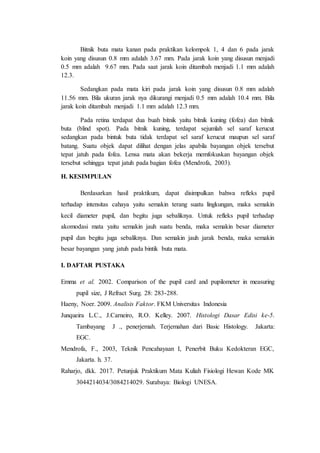 Laporan Praktikum Fisiologi Hewan: Refleks Pupil dan Bintik Buta Pada ...