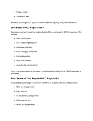 GACC Registration Guide (2026 Update) — Food Products Export to China | PDF