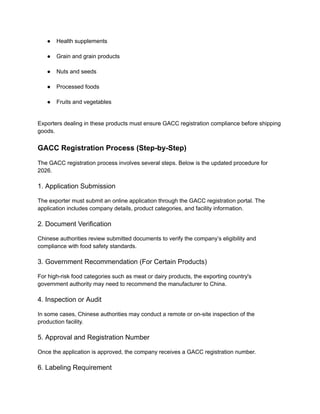GACC Registration Guide (2026 Update) — Food Products Export to China | PDF