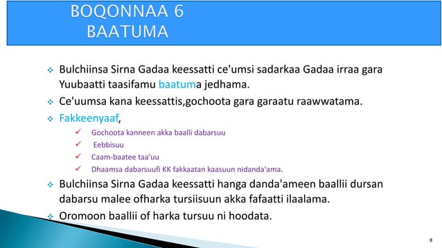 Yaadannoo Barnoota Gadaa kutaa 8ffaa 2016 | PPTX