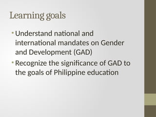 GENDER AND DEVELOPMENT BASIC GUIDELINES AND MANDATES | PPTX