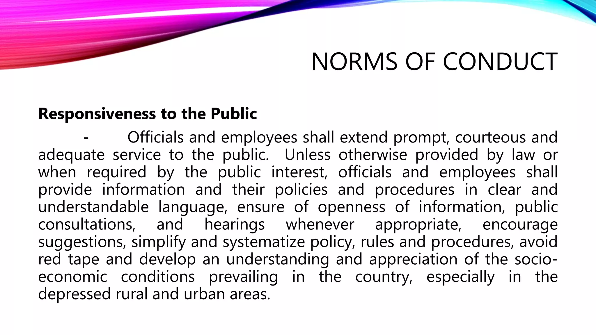 Code of Conduct and Ethical Standards of Public Officials and Employees ...