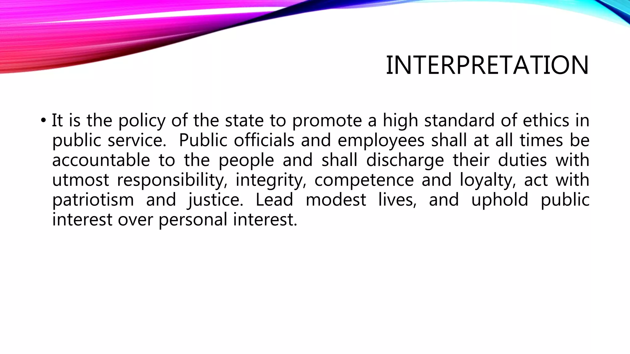 Code of Conduct and Ethical Standards of Public Officials and Employees ...