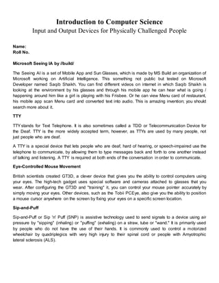 Gadgets (I/O) for Disabled/Physically Challenged | DOCX