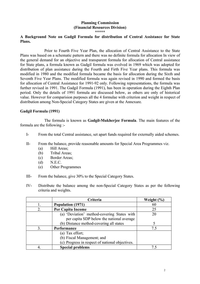 Gadgil Formula 1991 | PDF