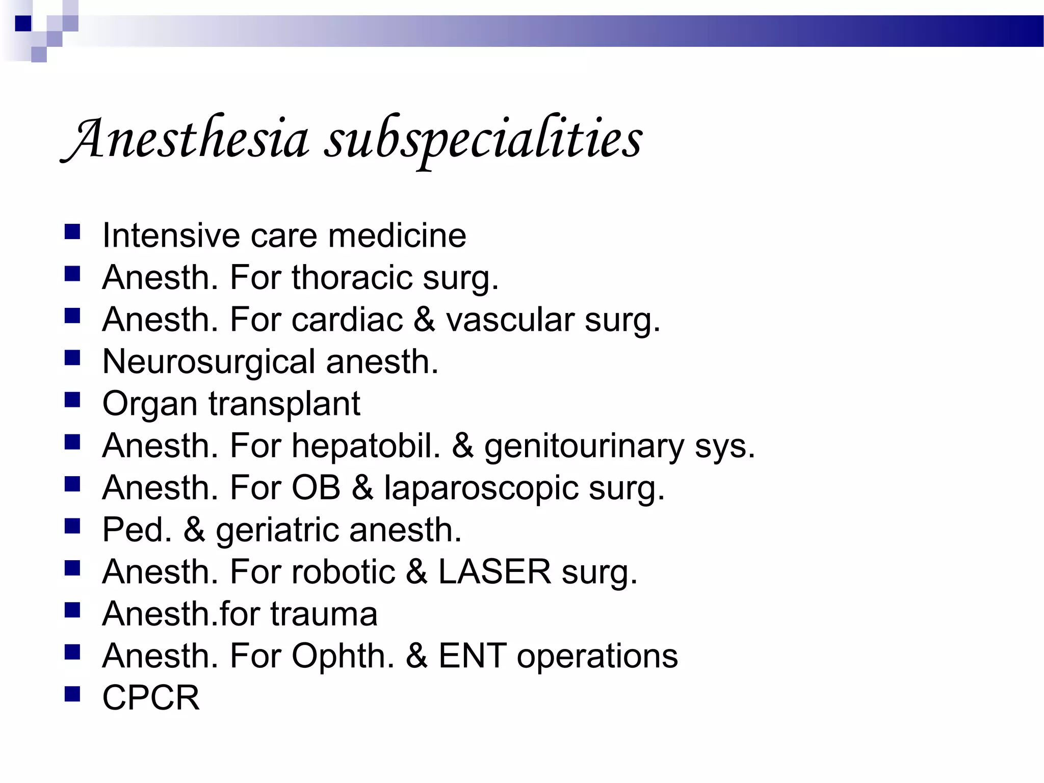 Introduction to Anesthesia for medical students | PPT