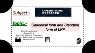 Canonical form and Standard form of LPP | PPTX