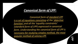 Canonical form and Standard form of LPP | PPTX