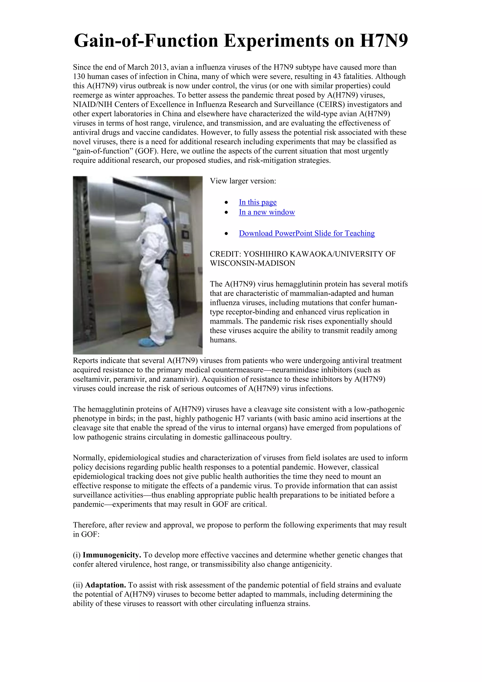 Gain of-function experiments on H7N9 | DOCX