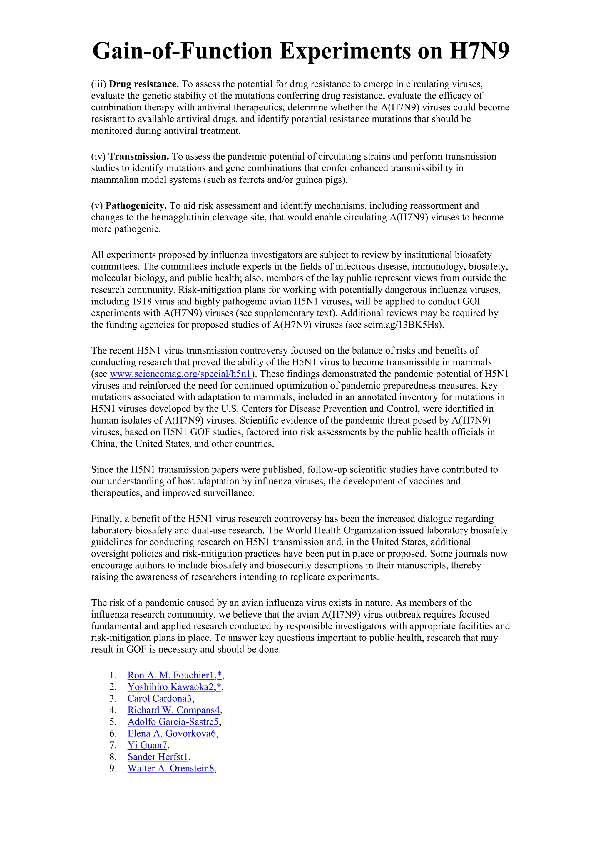 Gain of-function experiments on H7N9 | DOCX