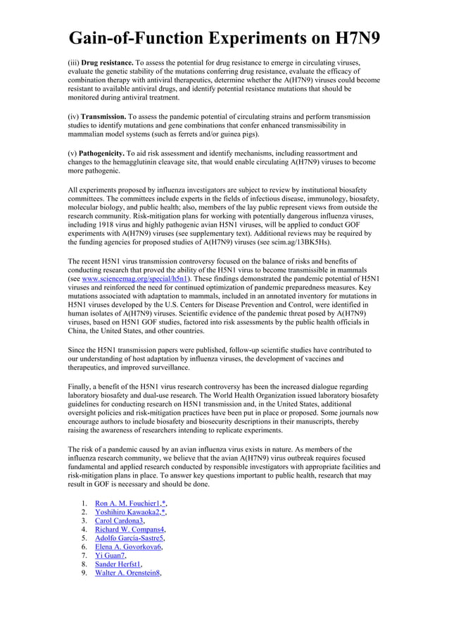 Gain of-function experiments on H7N9 | PDF