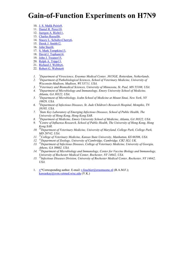 Gain of-function experiments on H7N9 | PDF