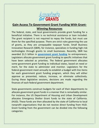 Gain Access To Government Grant Funding With Grant-Winning Resources.pdf
