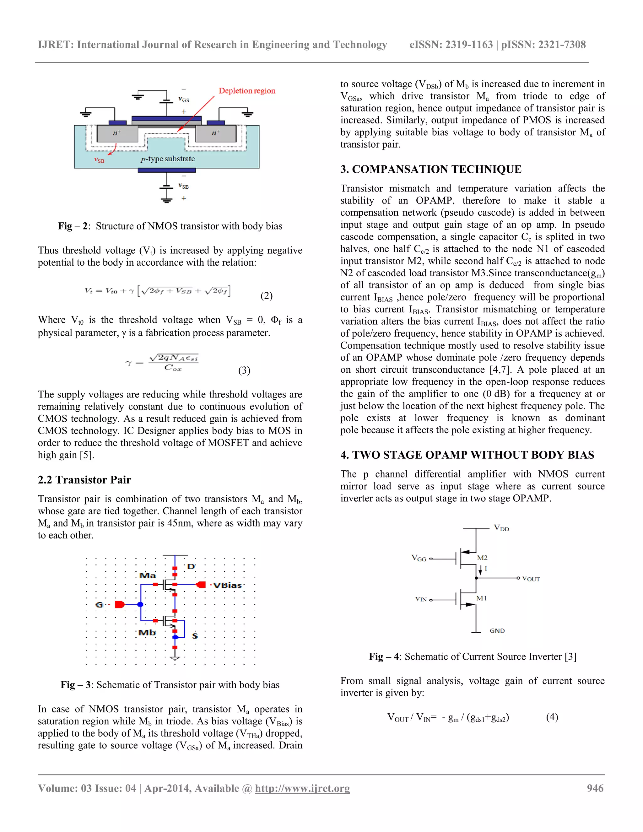 Gain improvement of two stage opamp through body bias in 45nm cmos technology | PDF