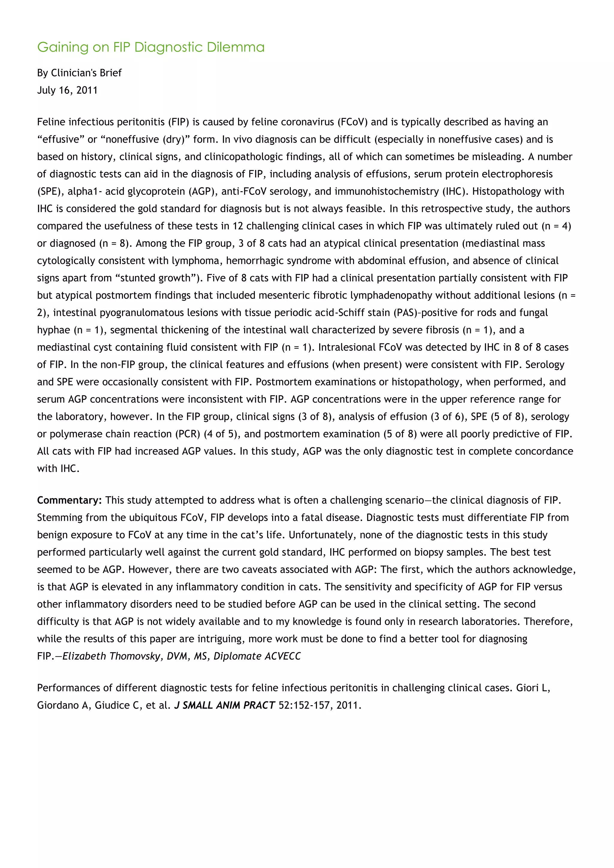 Gaining on fip diagnostic dilemma | DOCX