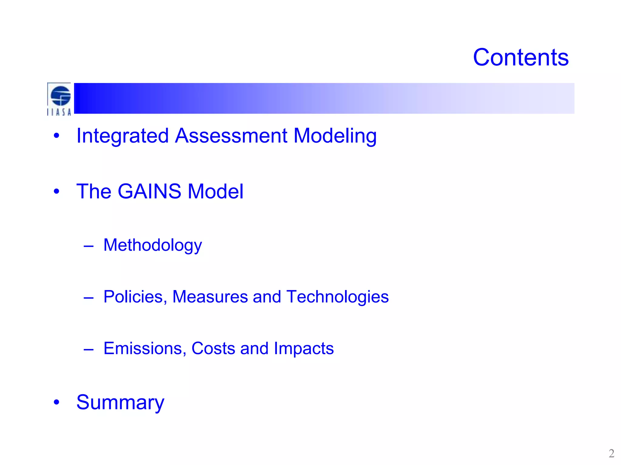 Applications of the GAINS model for integrated policy design | PPTX