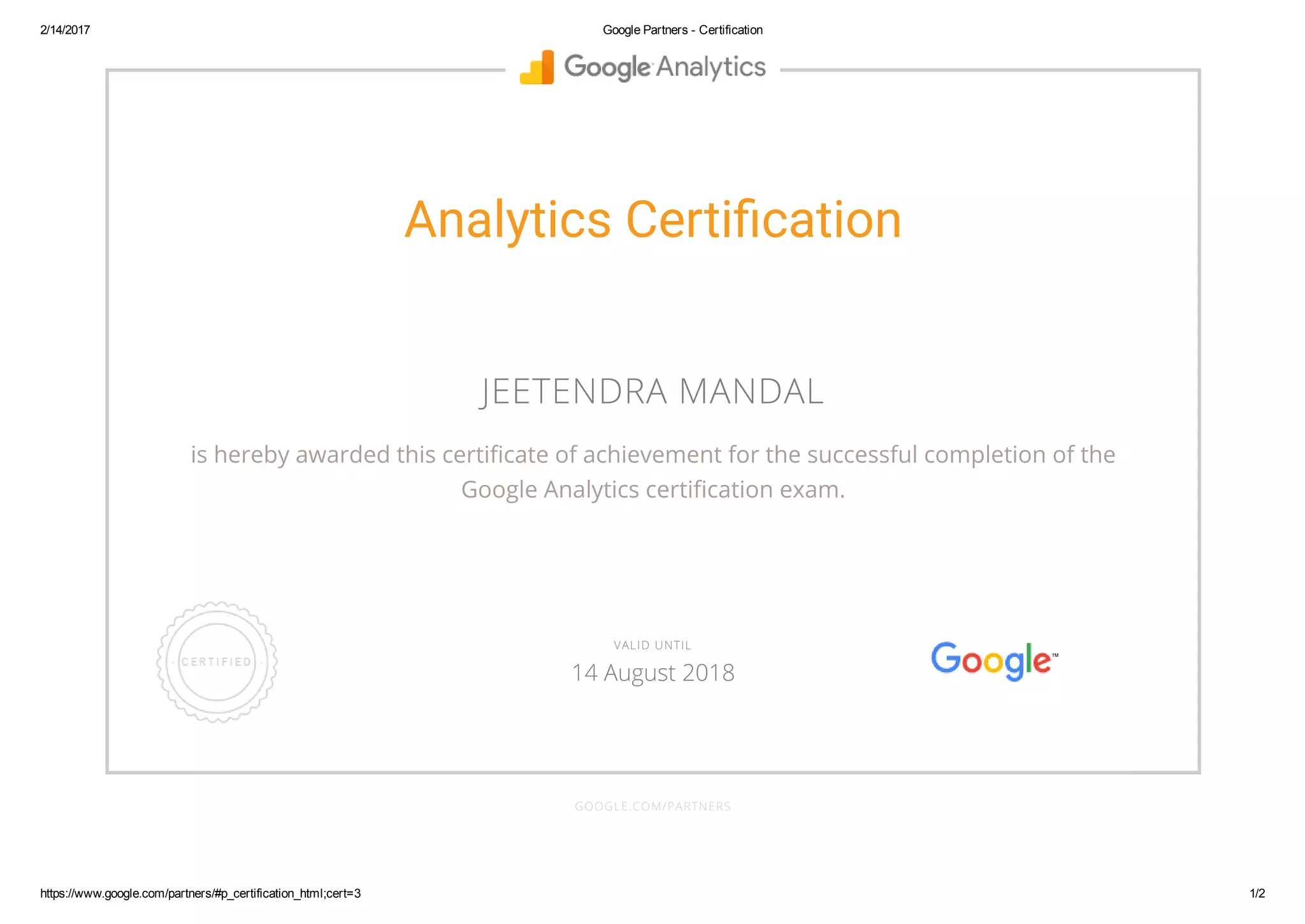 GAIQ certification jeetendra_mandal | PPT
