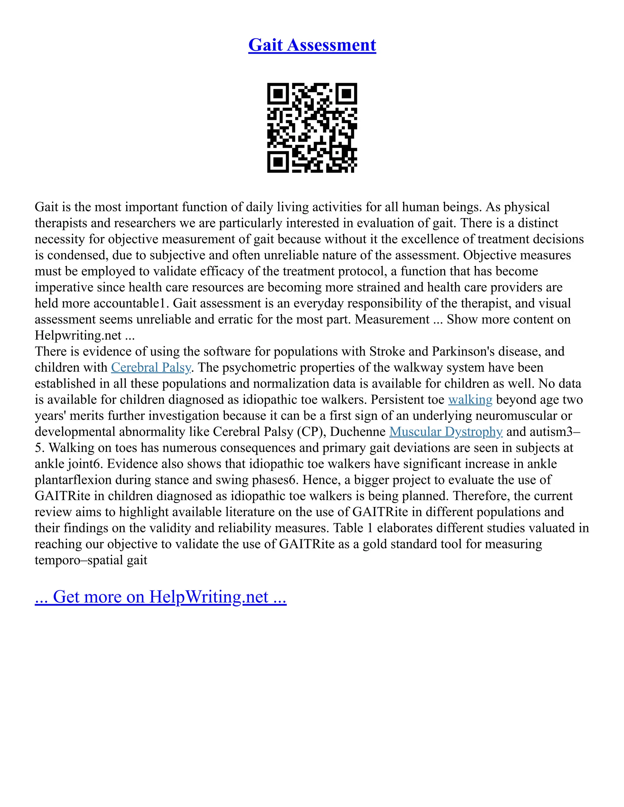 Gait Assessment | PDF