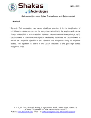 Gait recognition using active energy image and gabor wavelet | PDF