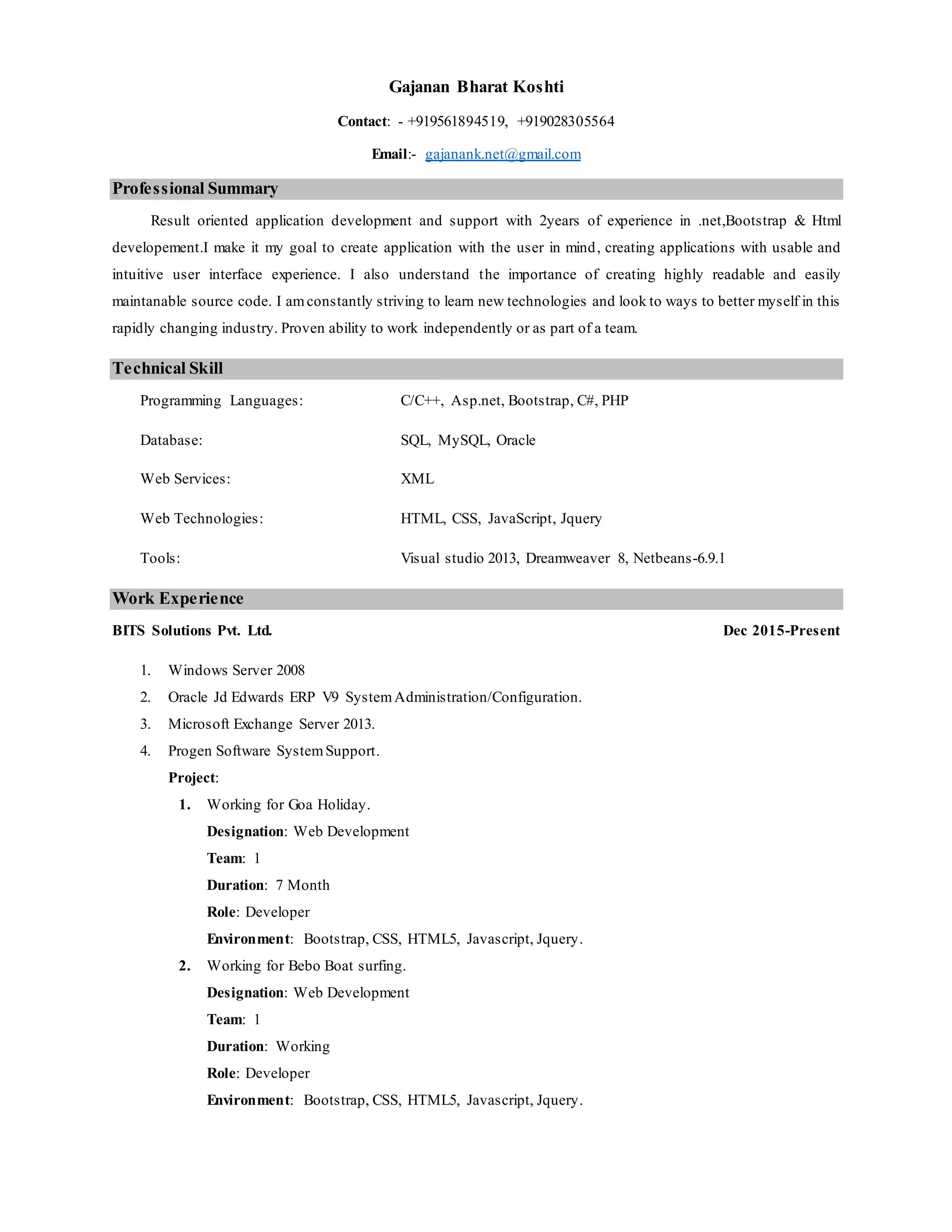 Gajanan resume | DOCX