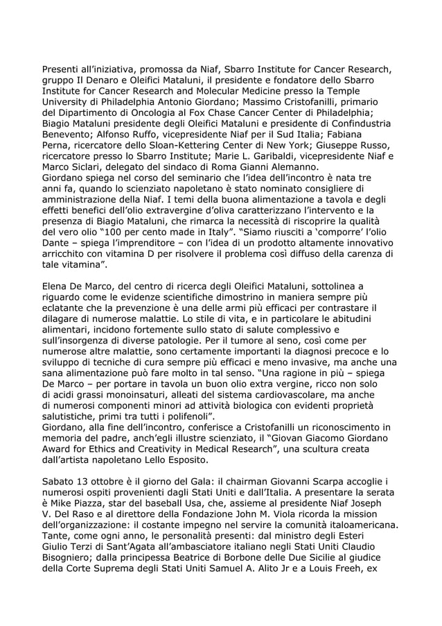 Marco Simeon (Rai), Riconoscimento Speciale al 37° Galà Niaf | PDF