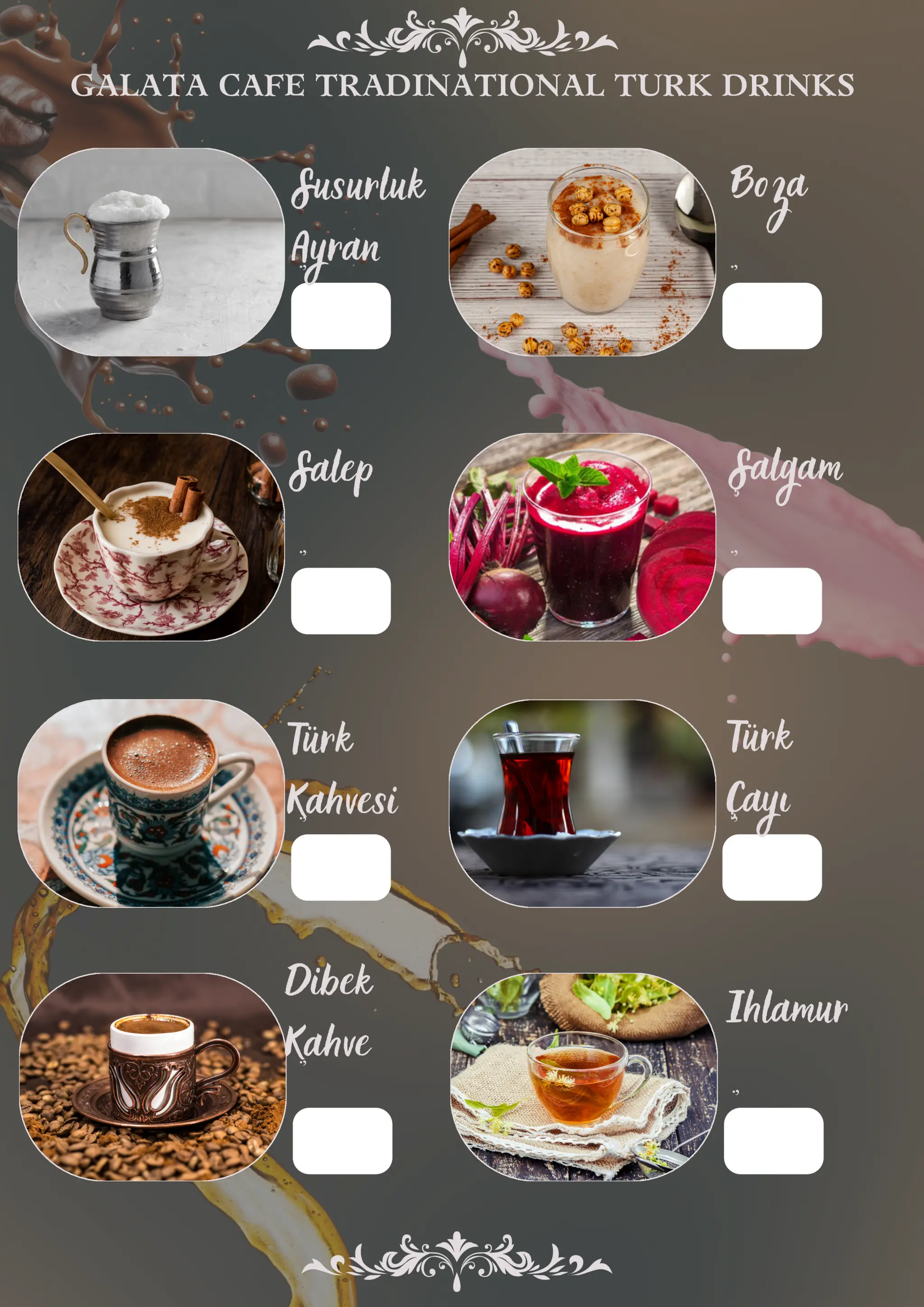 Galata Cafe Menü Tradinatinal Turk Foods and Drinks | PDF