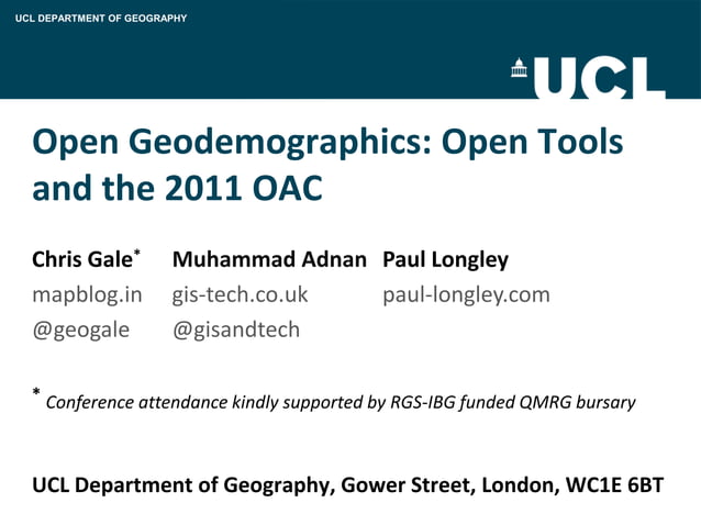 Open Geodemographics: Open Tools and the 2011 OAC | PPT