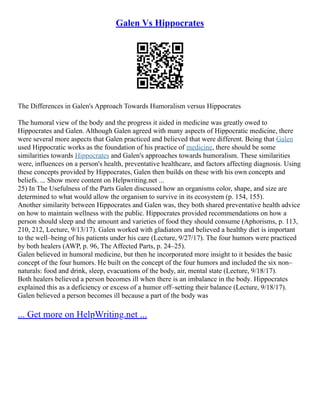 Galen Vs Hippocrates | PDF