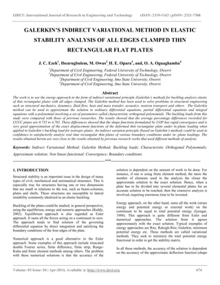 Galerkin’s indirect variational method in elastic stability analysis of all edges clamped thin ...