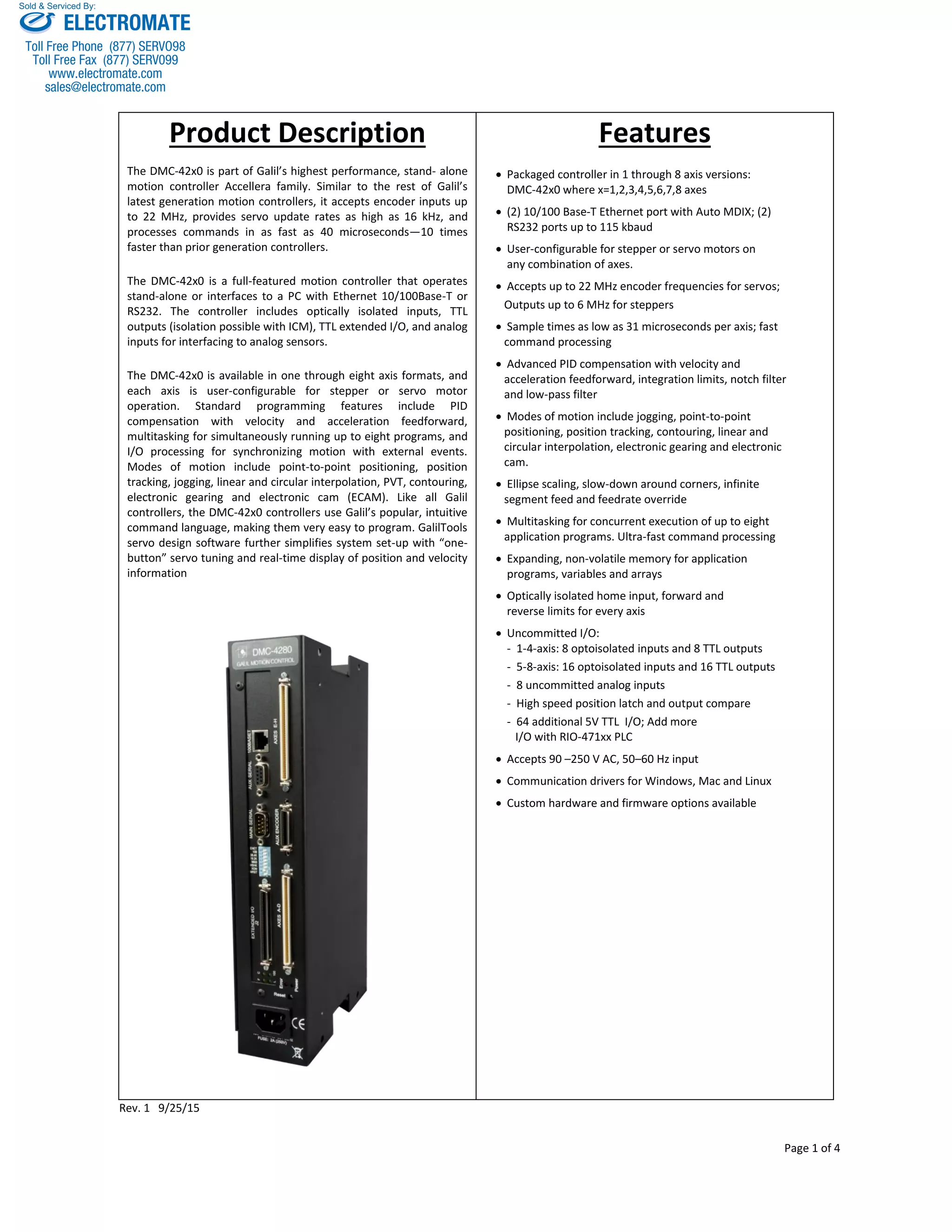 Galil DMC 42x0 Catalog | PDF