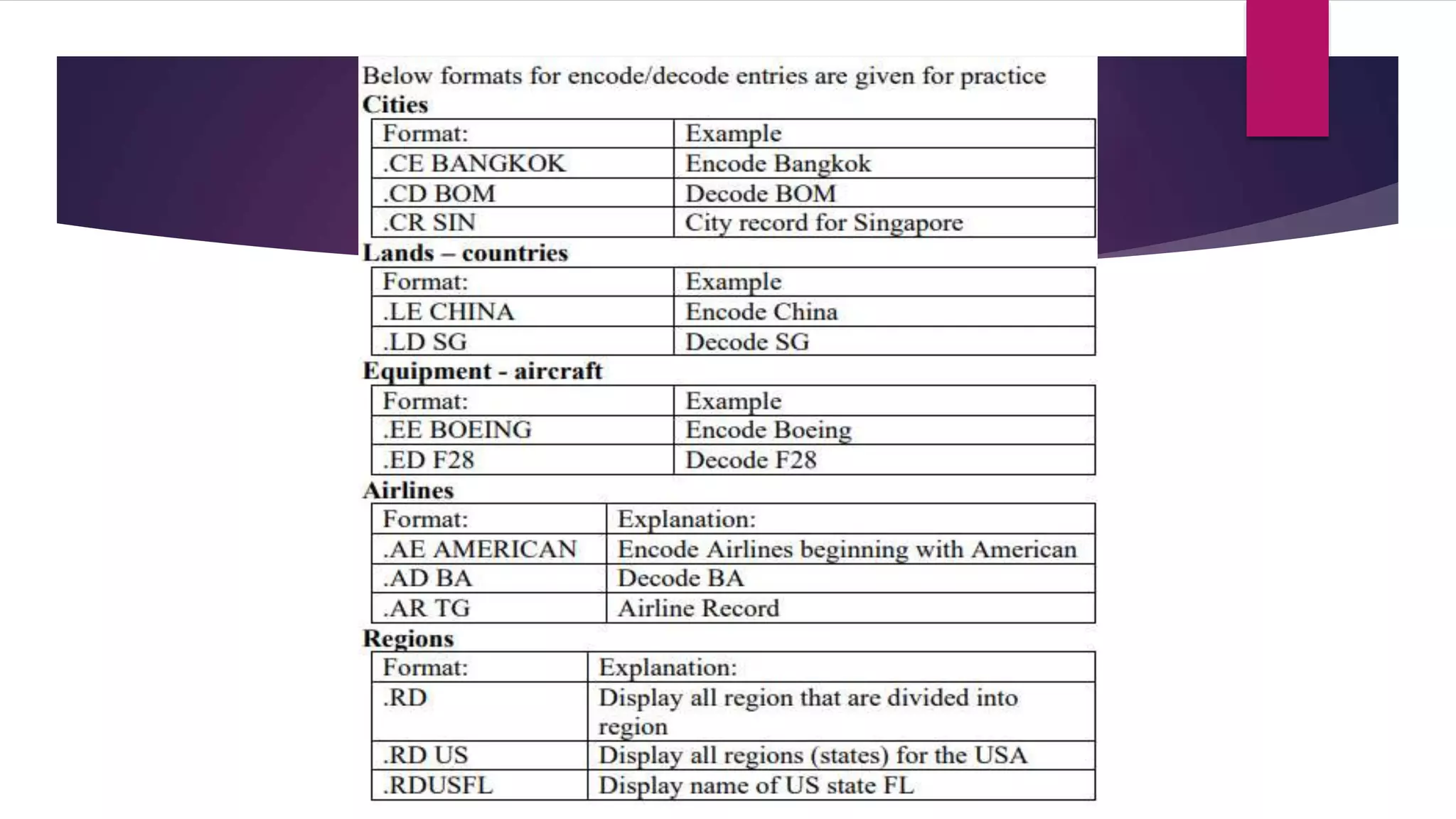 Encode Decode in Galileo System (City, Land, Equipment, Airlines, Region) | PPTX