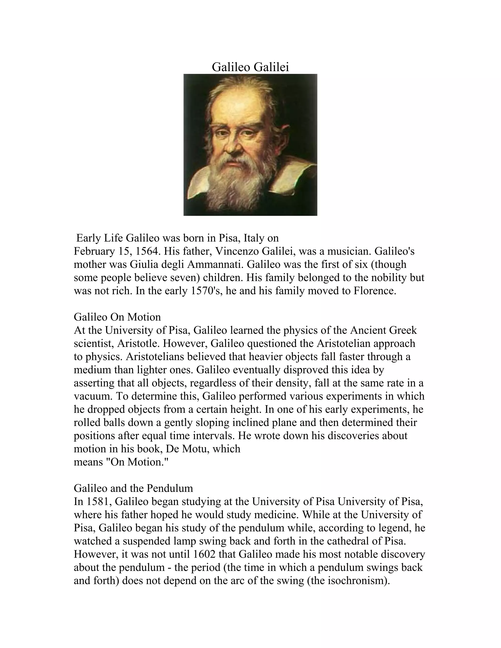 Galileo Galilei | DOC | Physics | Science