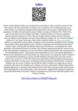 Galileo Galilei Essay | PDF | Physics | Science