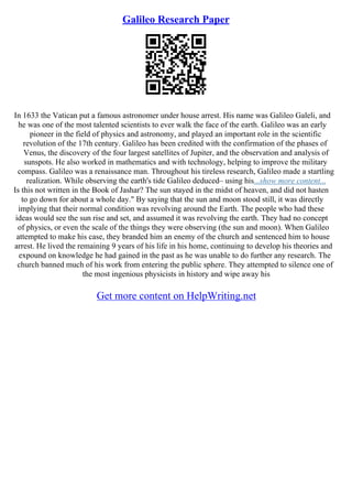 Galileo Galilei Essay | PDF | Physics | Science