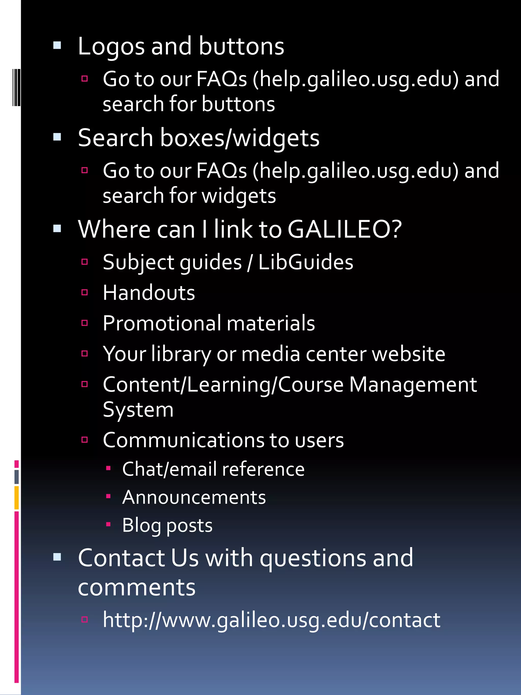 GALILEO in Your Library Websites New and Beyond (Handout) | PDF