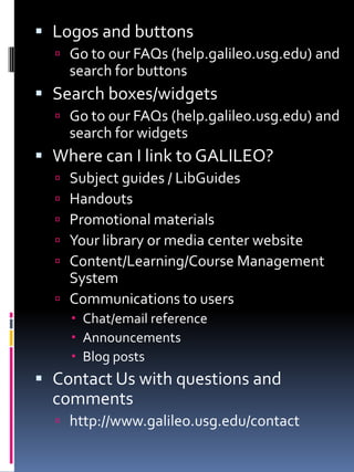 GALILEO in Your Library Websites New and Beyond (Handout) | PDF