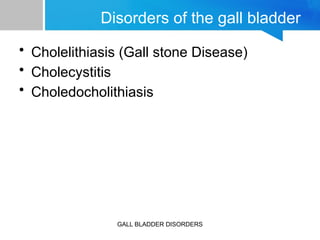 GALL BLADDER DISORDERS: Cholelithiasis and cholecystitis.pptx