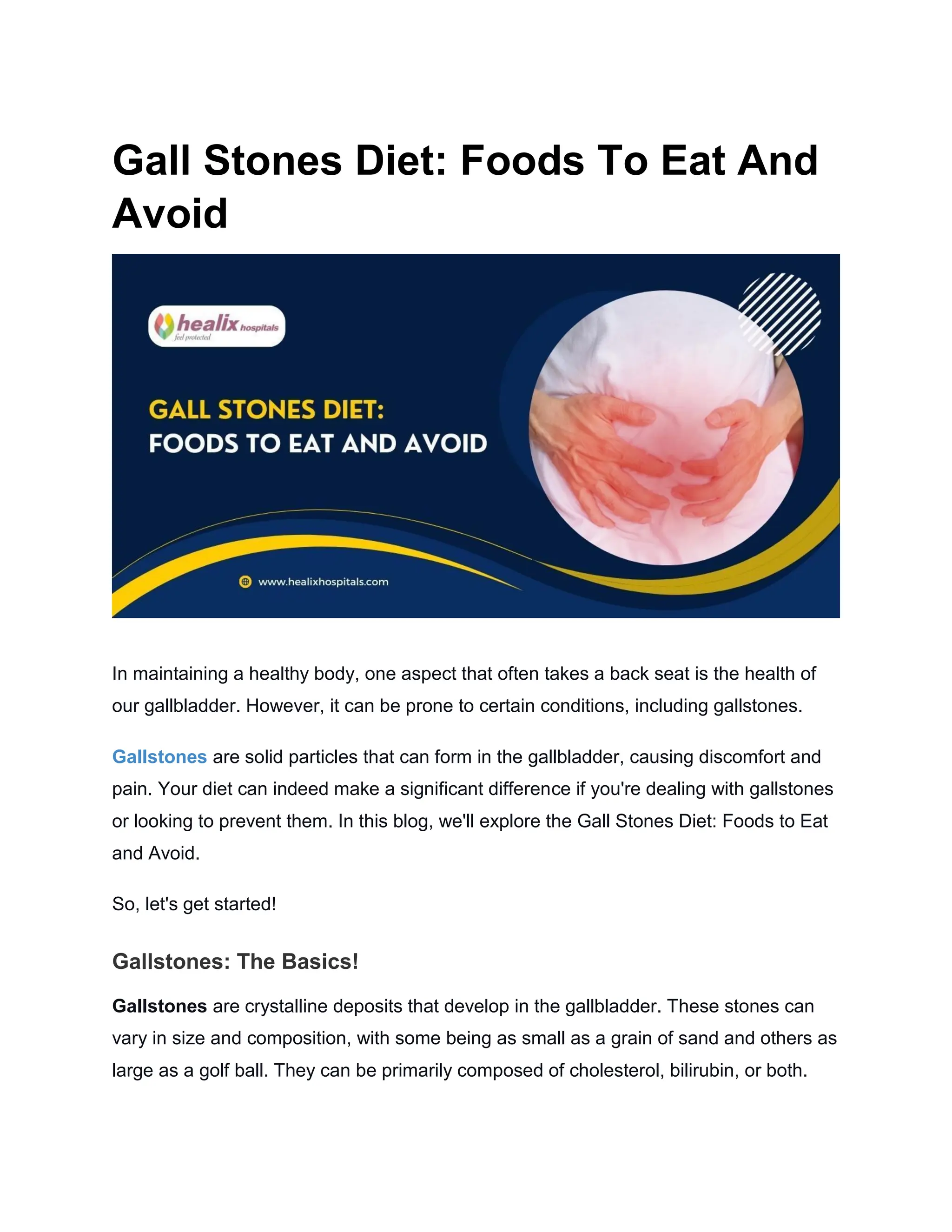 Gall Stones Diet Foods To Eat And Avoid | PDF
