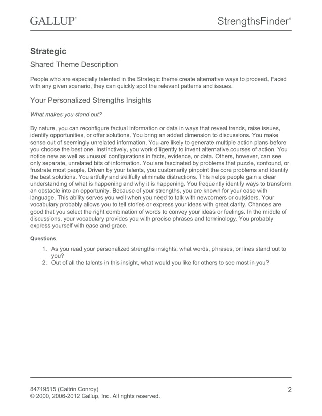 Caitrin's Gallup Strength Finder Assessment | PDF