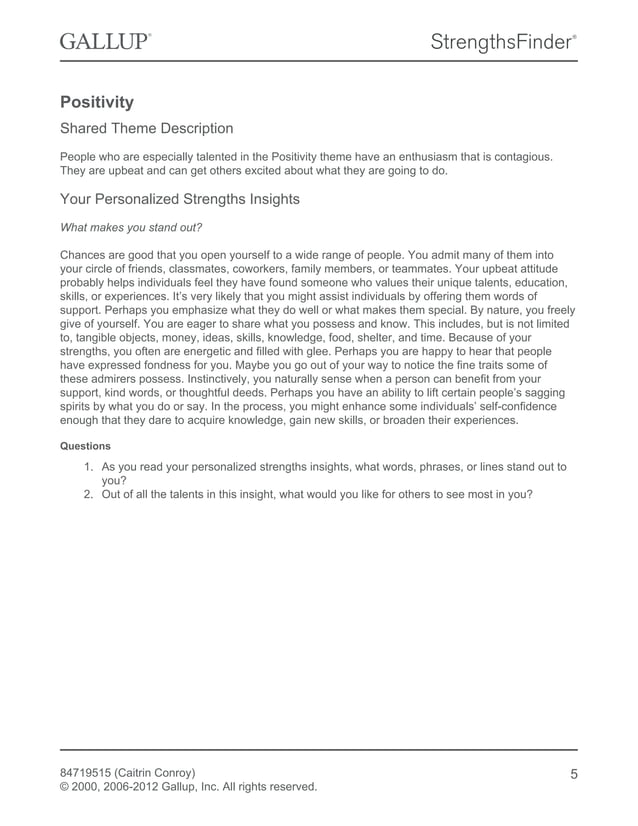 Caitrin's Gallup Strength Finder Assessment | PDF