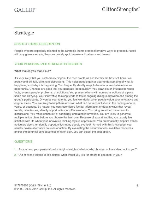Gallup® CliftonStrengths™_Kaitlin Sitchenko | PDF