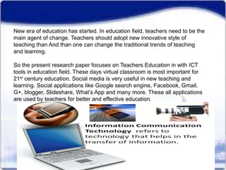 TEACHING AND LEARNING THROUGH ICT FOR TEACHER'S EDUCATION | PPTX ...
