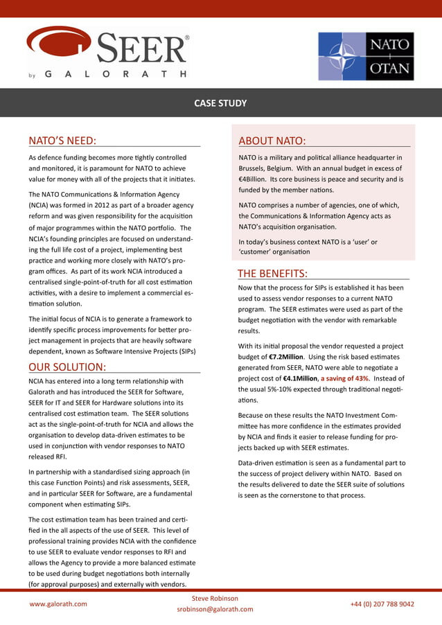NATO - Galorath & SEER Case Study | PDF | Business | Business and Finance