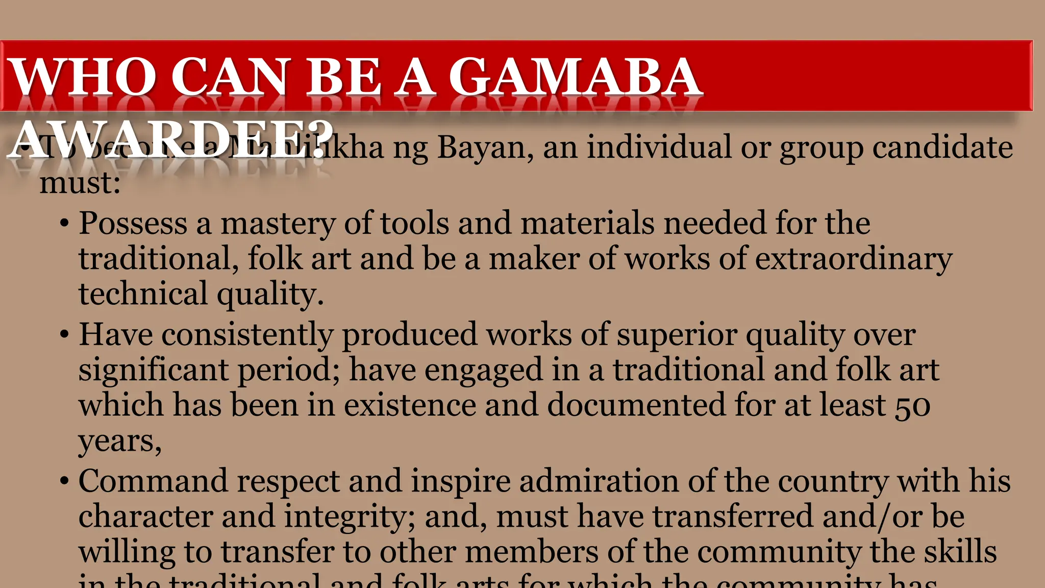 Gawad sa Manlilikha ng Bayan Awardee and their Arts | PPTX