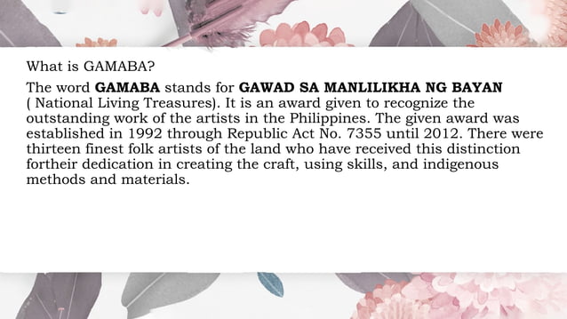 GawadngManlilikhangBayanAward(GAMABA)inthephillipines | PPTX