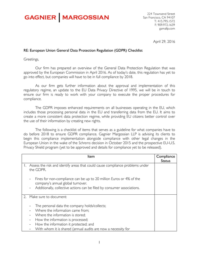 European Union Privacy Law - General Data Protection Regulation ...