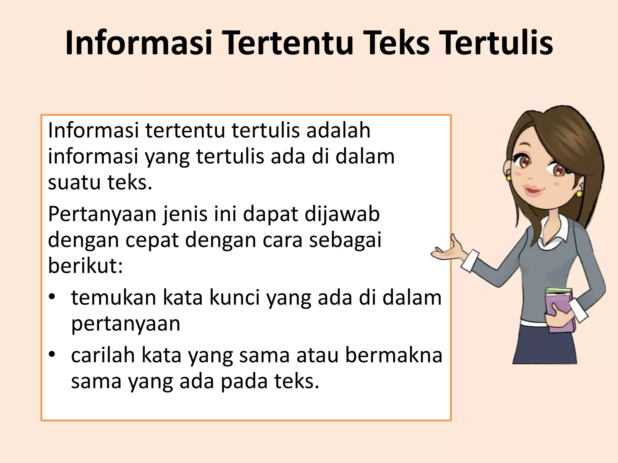 Gambaran umum, informasi tertentu, informasi rici tersurat, dan makna ...