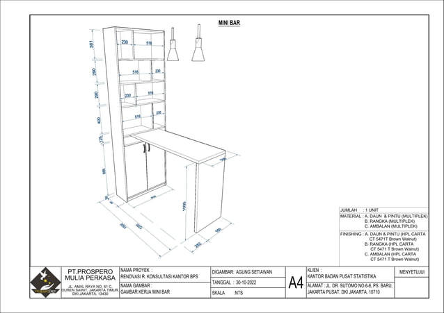 The Drawing of Modern Mini Bar Table for The Office | PPT